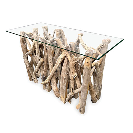 Buy driftwood console table with 120x47cm glass from Makasi Imports