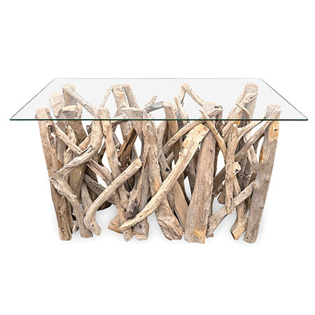 Buy driftwood console table with 120x47cm glass from Makasi Imports