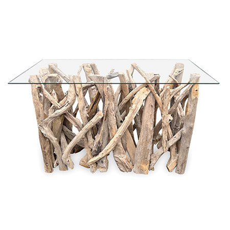 Buy driftwood console table with 120x47cm glass from Makasi Imports