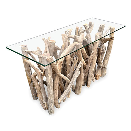 Buy driftwood console table with 120x47cm glass from Makasi Imports